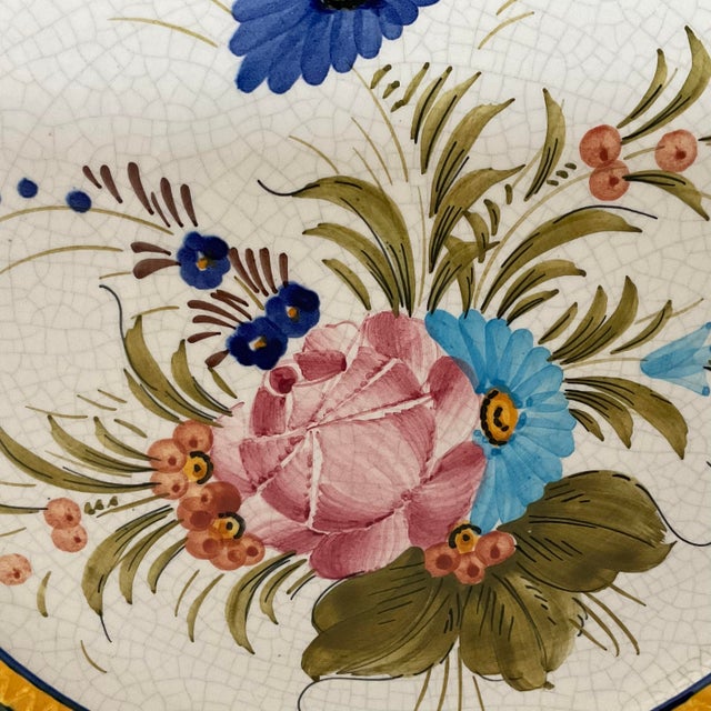 Vintage Italian Hand Painted Decorative Plate With Keyhole Rim. | Chairish