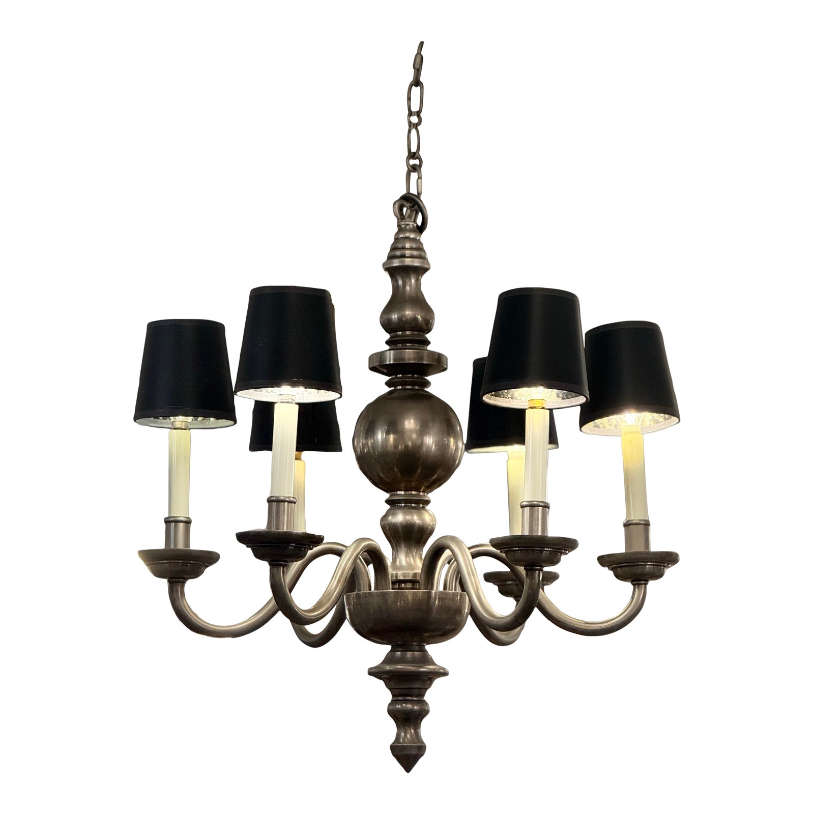 Chapman Six Light Chandelier + Black Shades | Chairish