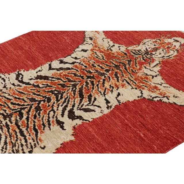 Rug & Kilim’s Tiger Skin Rug in Red With Orange and Beige-Brown ...