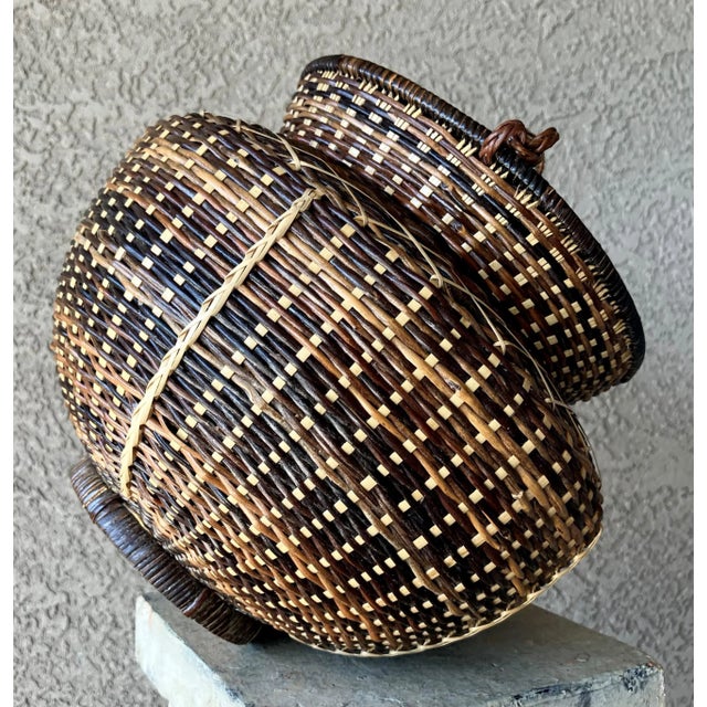 Circa 1970-1985 Rattan & Nito Vine Circular Pedestal Lidded Urn Basket ...