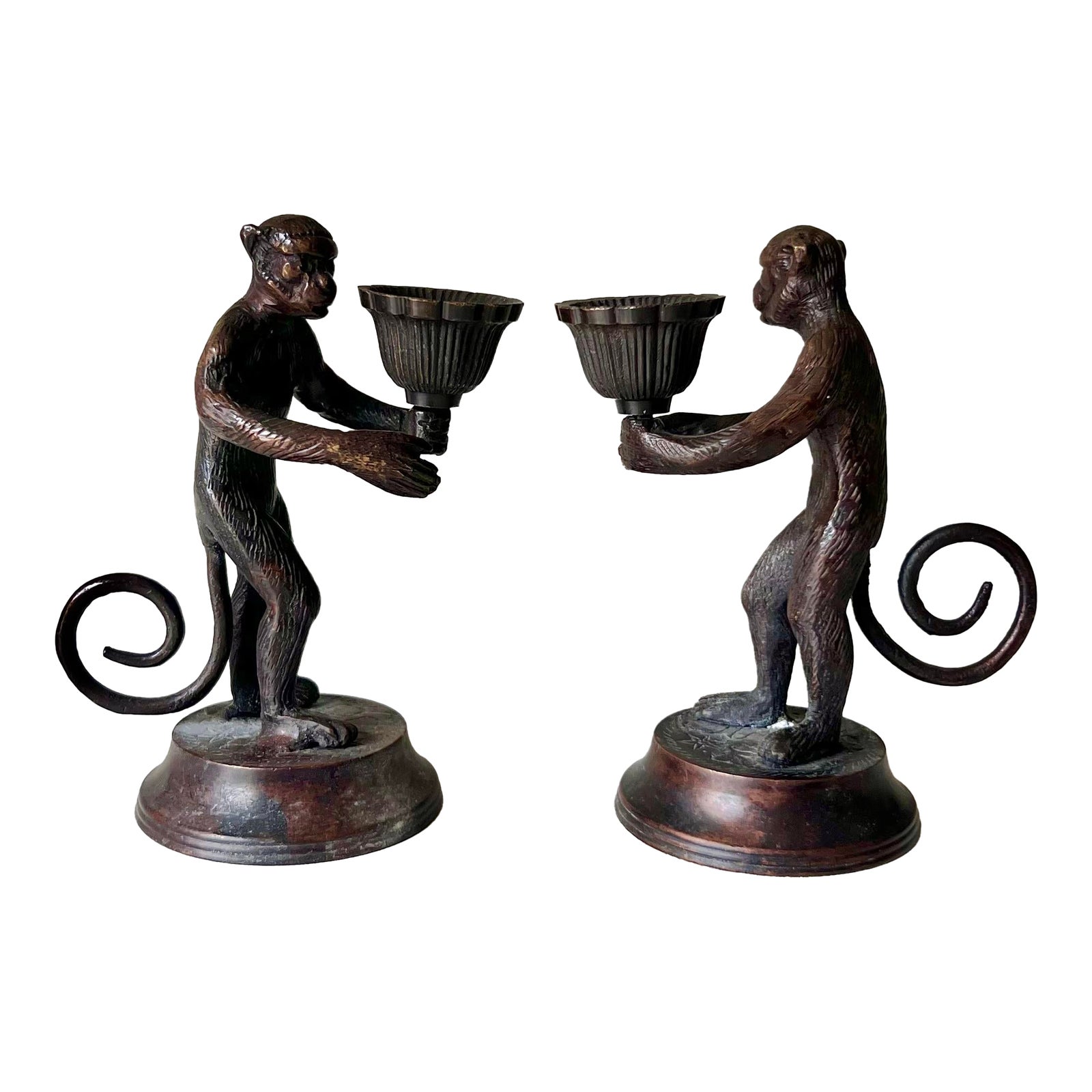 Vintage Bronze Monkey Candlestick Holders; A Pair | Chairish