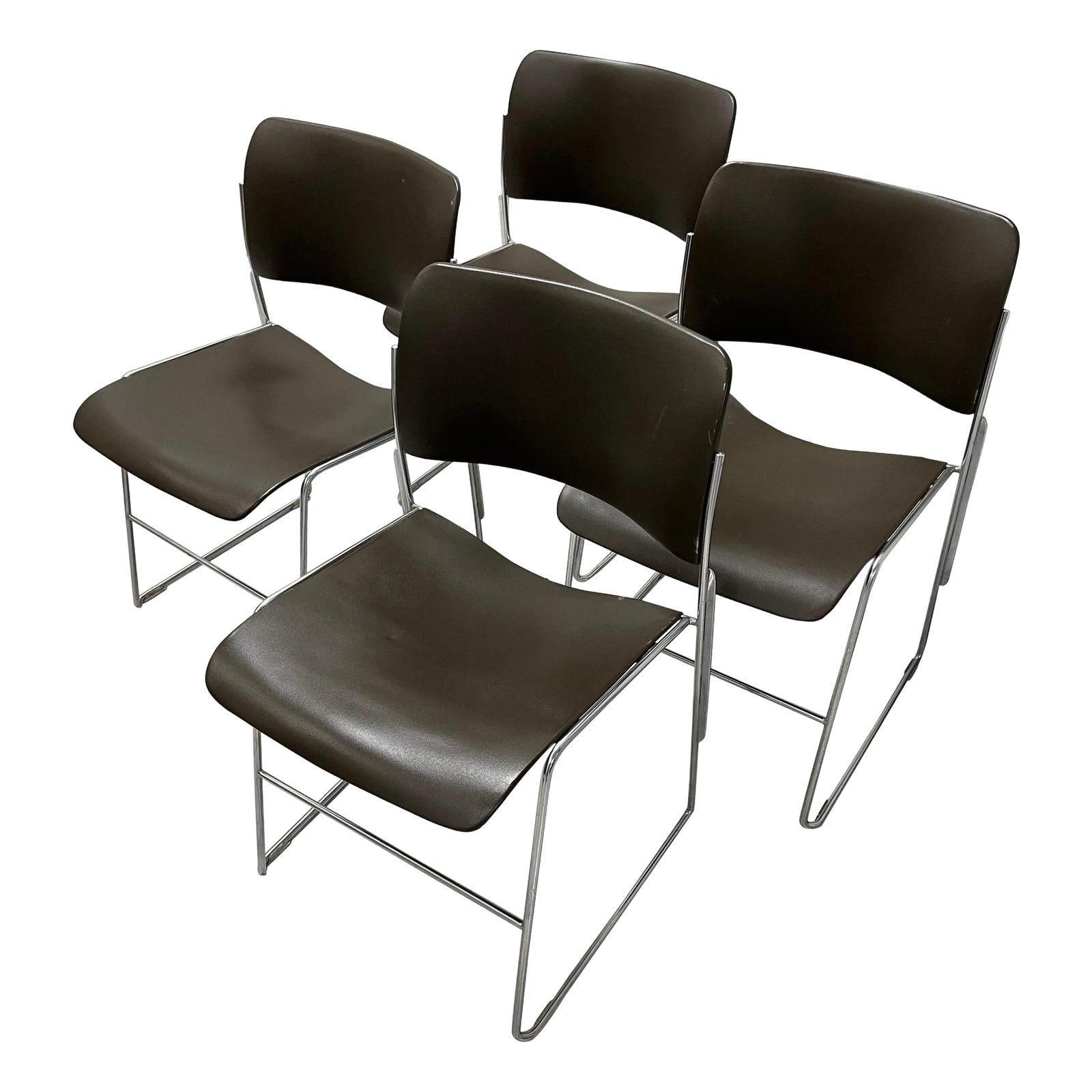 Stackable 40/4 Chairs By David Rowland in Dark Brown - Set of 4 | Chairish