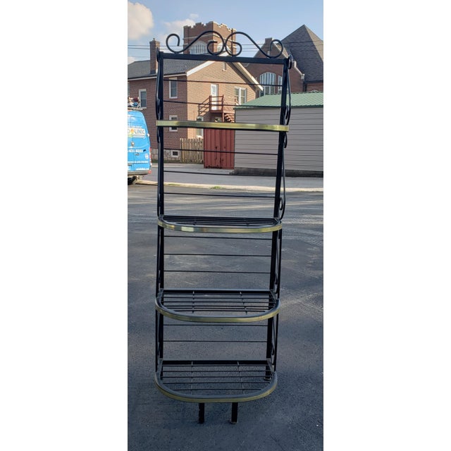1950s Wrought Iron Black Bakers Rack With Gold Trim | Chairish