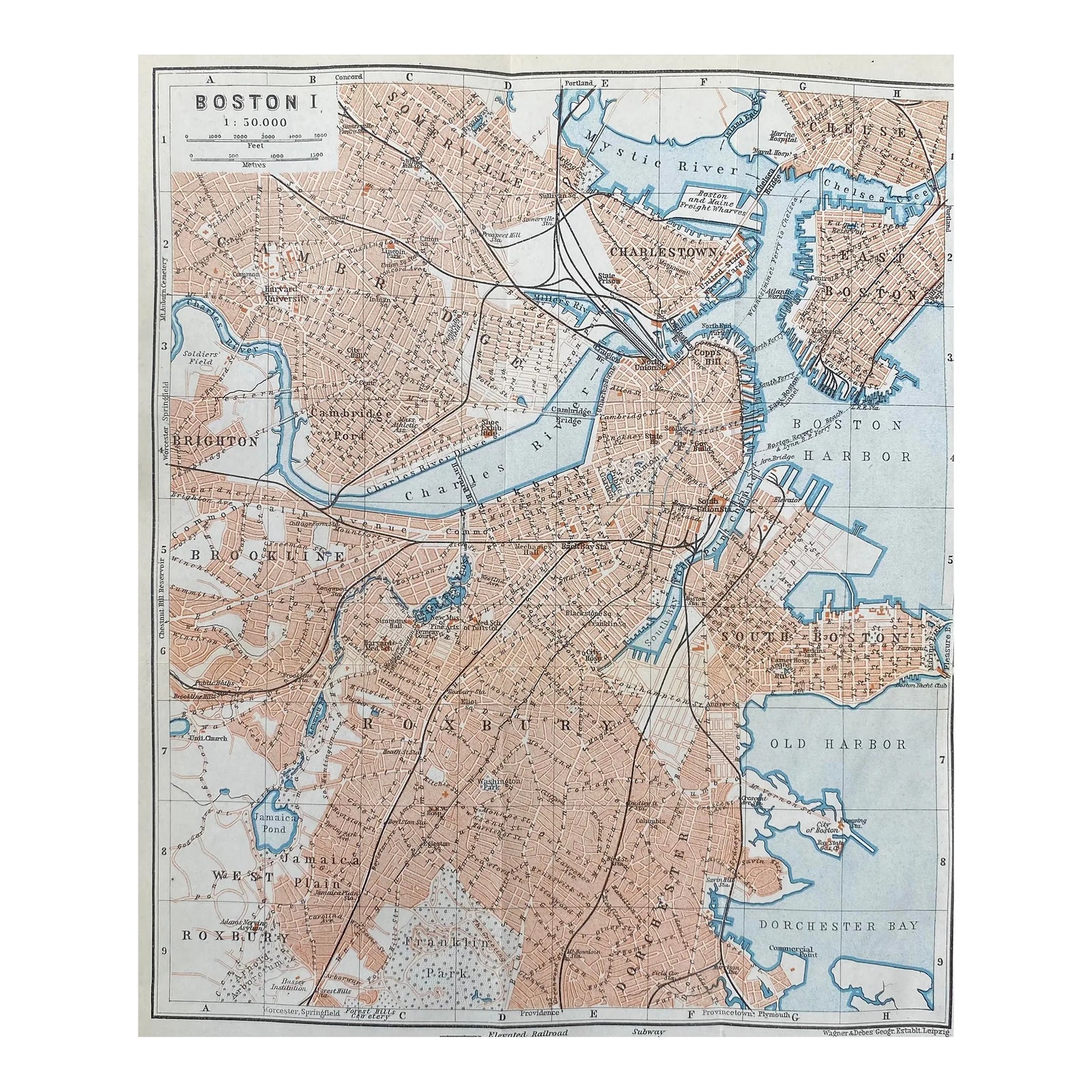 1909 Antique Map of Boston Metro Area | Chairish