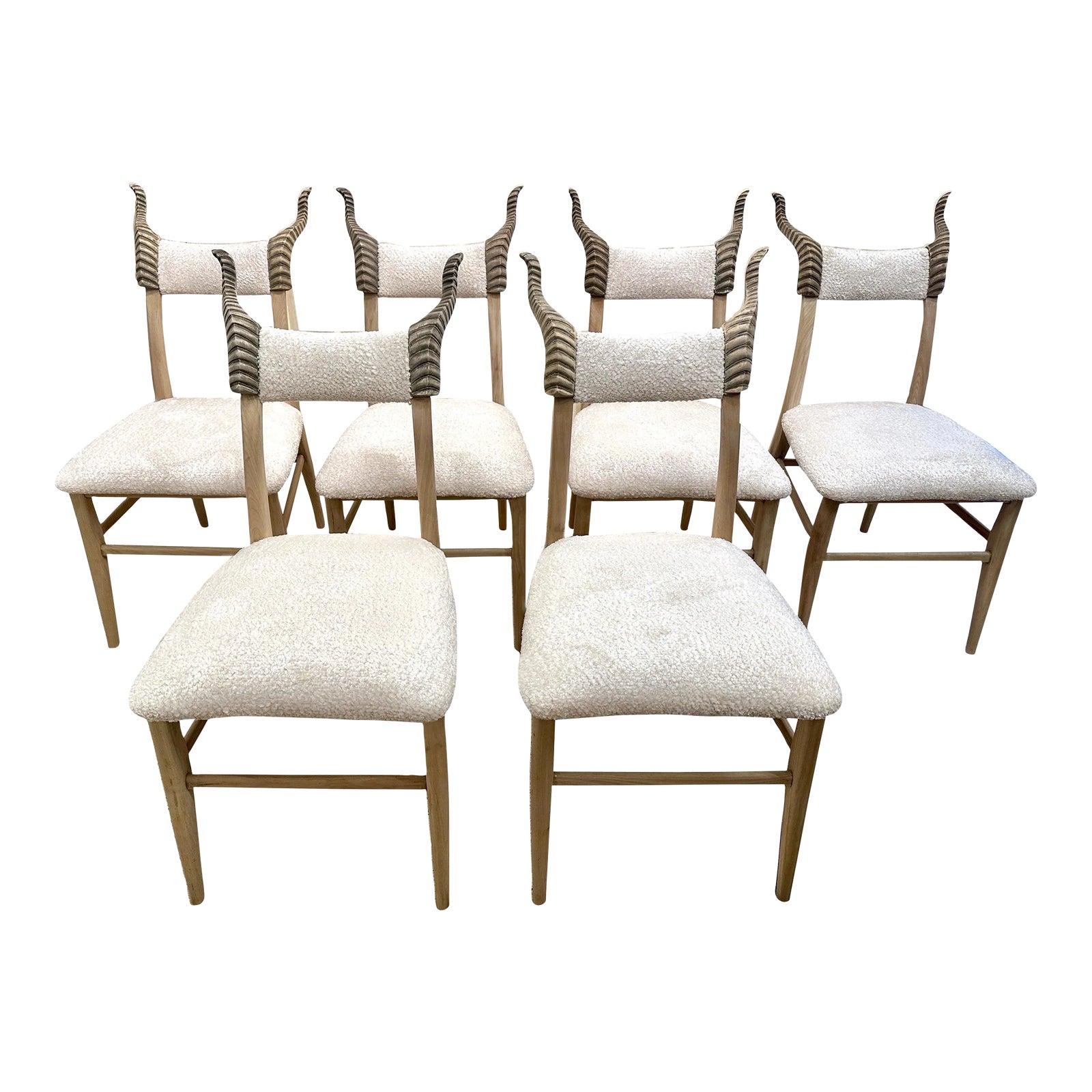 Whimsical French Carved Wood Horn Finial Dining Chairs - Set of 6 ...