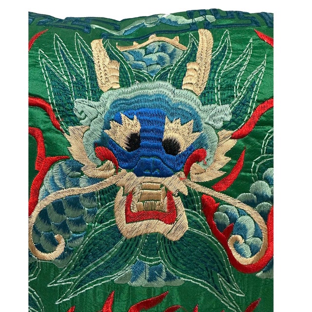 Late 20th-Century Chinese Green Imperial Dragon Pillow | Chairish