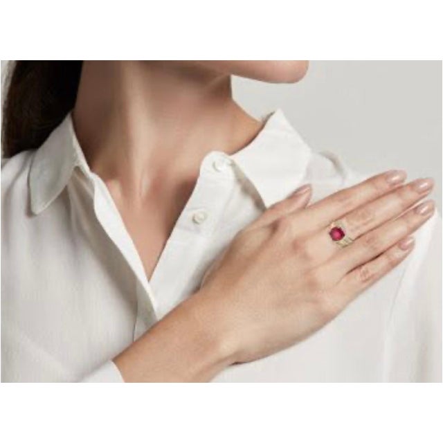 3 Carat Cushion Treated Ruby and 1 Carat Diamond 14 Karat White Gold ...