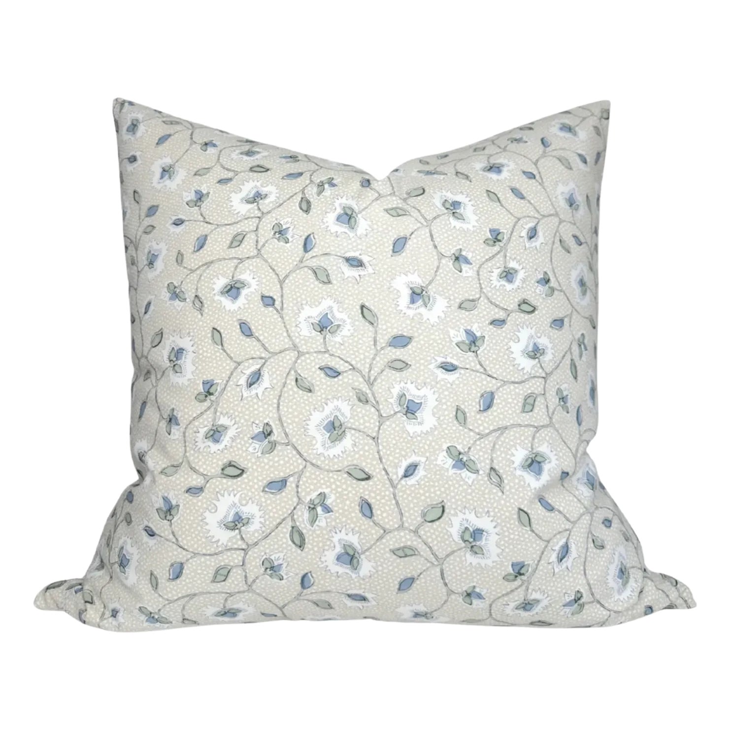 Chelsea Floral Pillow Cover in Sky Blue on Natural, 20x20 Pillow | Chairish