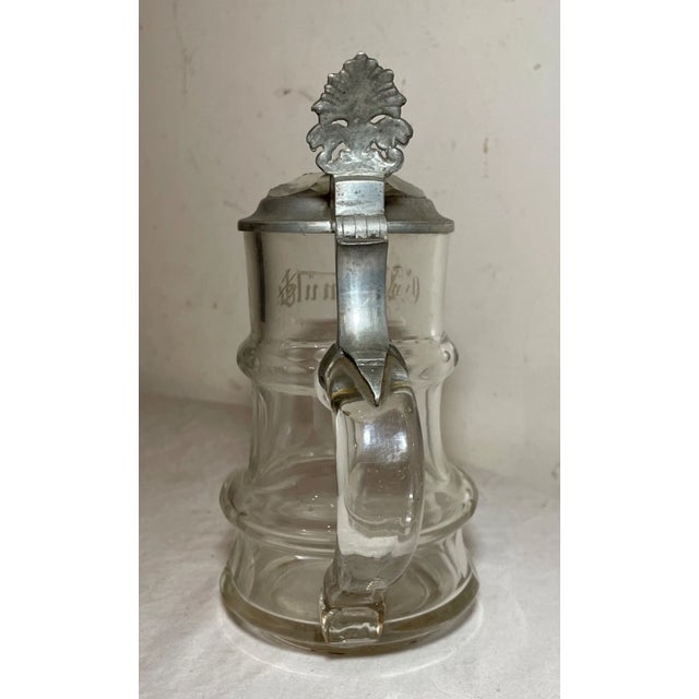 Antique 19th Century Etched Clear Glass Pewter German Lidded Beer Stein ...