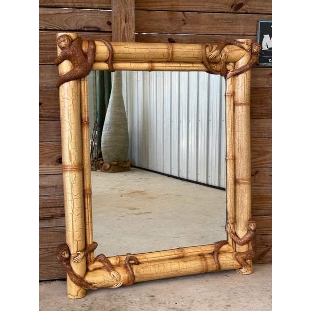Late 20th Century Sculptural Faux Bamboo Monkey Wall Mirror | Chairish
