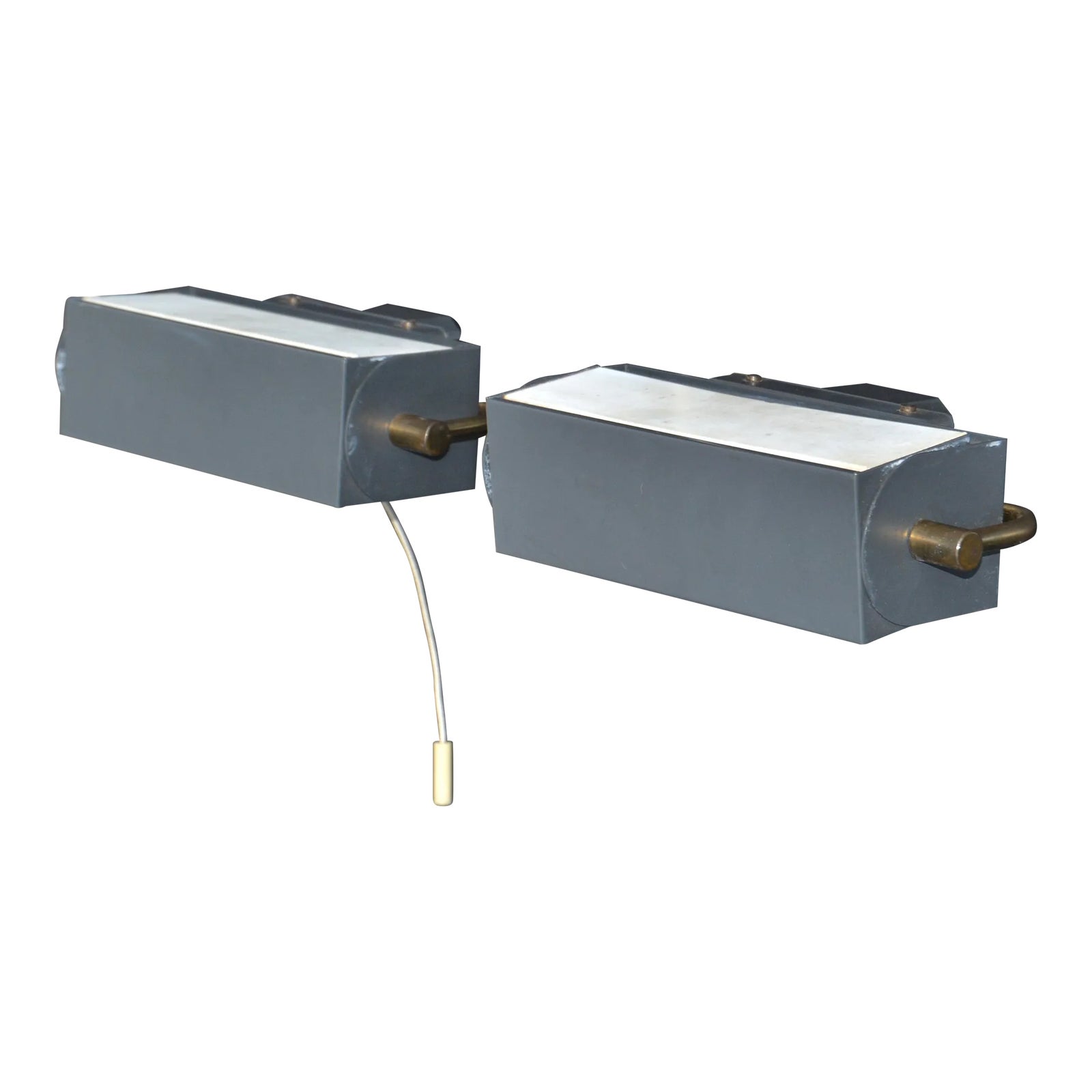 Pair, Jacques Biny Style Sconces Brass & Steel French Mid-Century ...