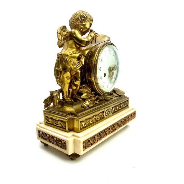Antique French Clock With Cherub Gilded Brass on Marble Candelabras- 3 ...