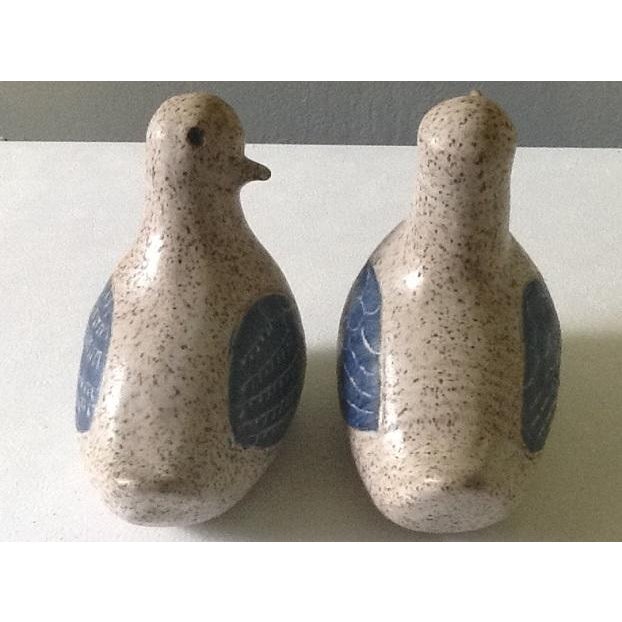 Studio Art Pottery Bird Sculptures - Blue & Greige | Chairish