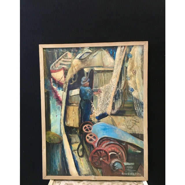 Vintage Mid Century Original Oil Painting “Mending Nets” by Rose ...