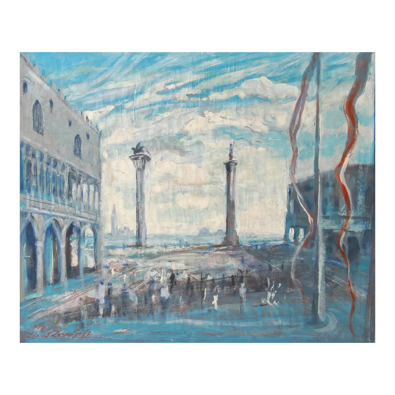 Piazetta (Venice), Lloyd Lozes Goff Oil and Mixed Media on Panel | Chairish