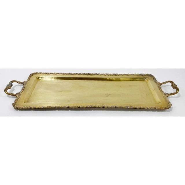 Vintage Rectangular Scrolled Edge Brass Tray | Chairish