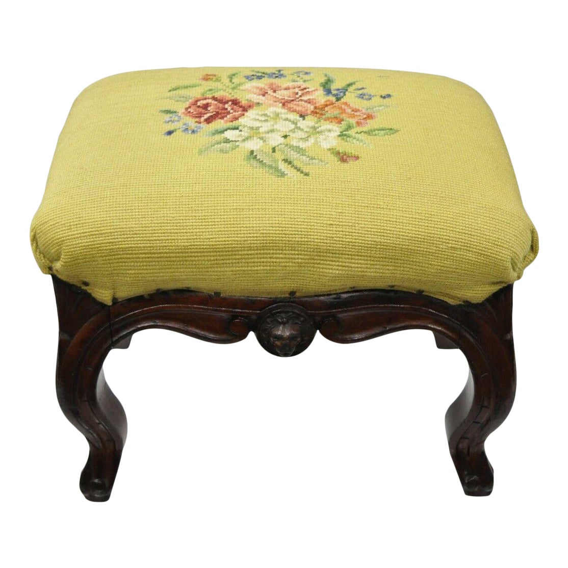 Antique Victorian Carved Walnut Figural Lion Female Face Footstool ...