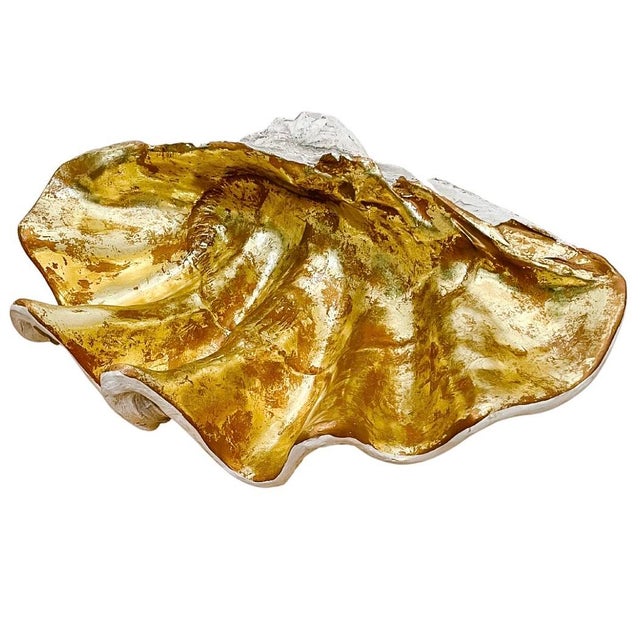 1960s Large Clam Shell Centerpiece Bowl With Gold Leaf Interior | Chairish