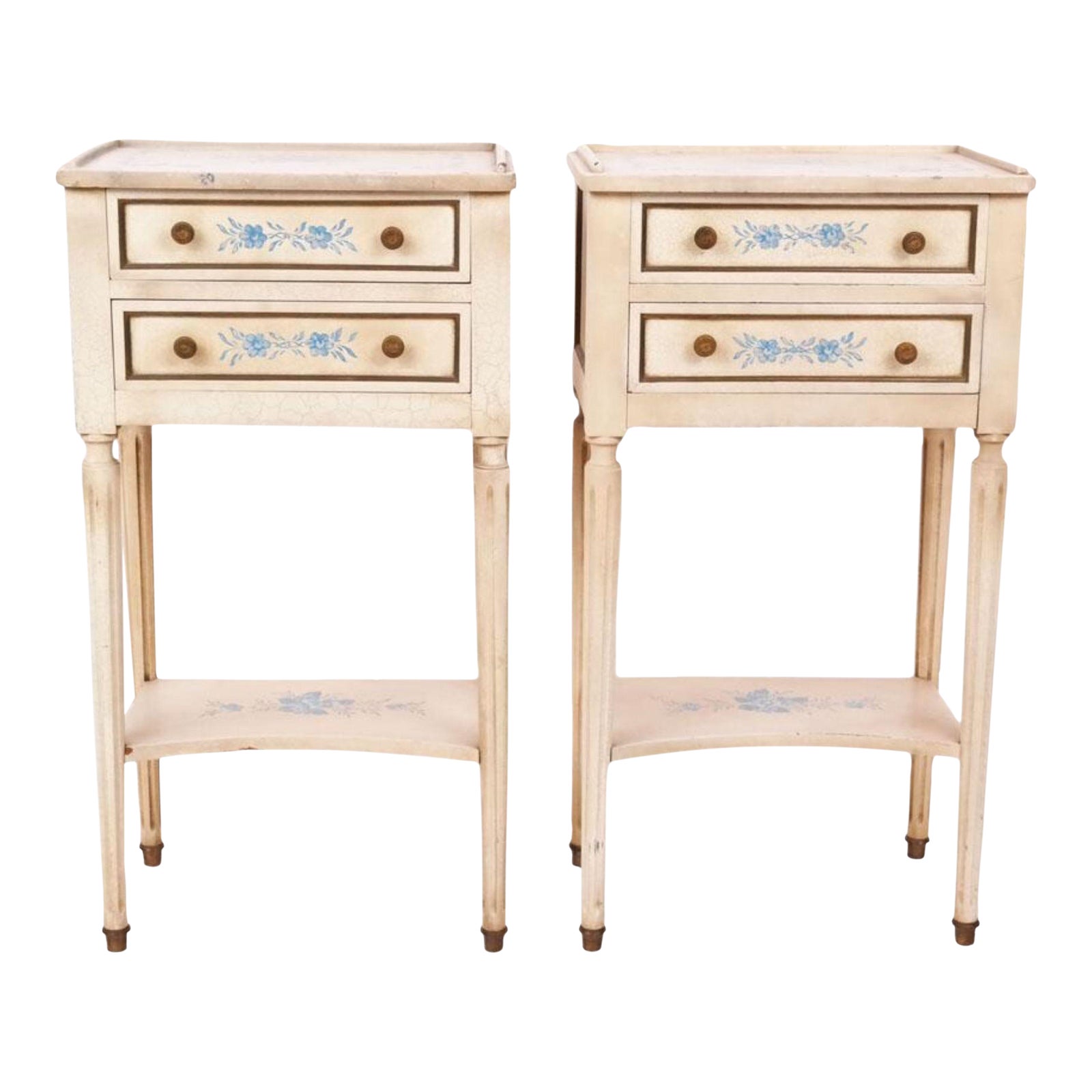 Vintage Hand-Painted Floral Small Nightstand Dressers - a Pair | Chairish