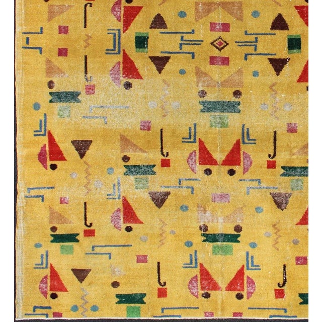 Mid-Century Modern Turkish Rug, Vintage Modern Design in Yellow Color ...