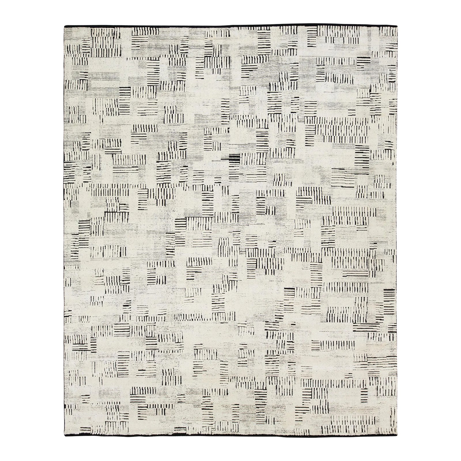 Black and White Contemporary Wool & Silk Rug With Abstract Design ...