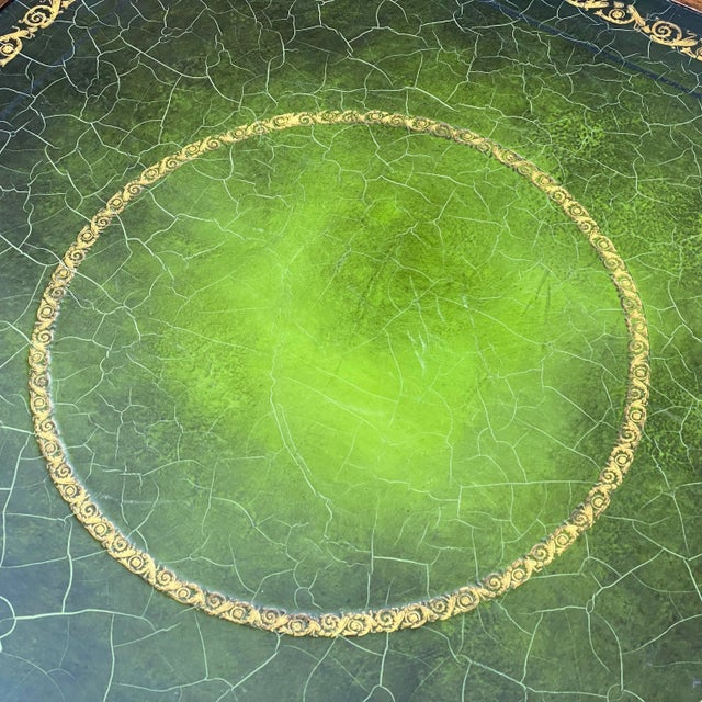 Mahogany Scroll Foot Center Table With Tooled Green Leather Top | Chairish