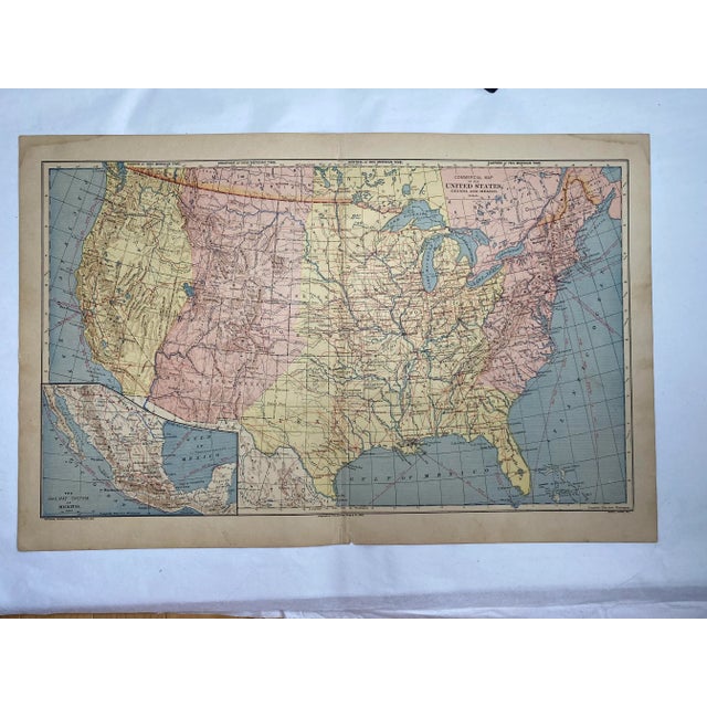 1883 Antique Commercial United States Routes Map | Chairish