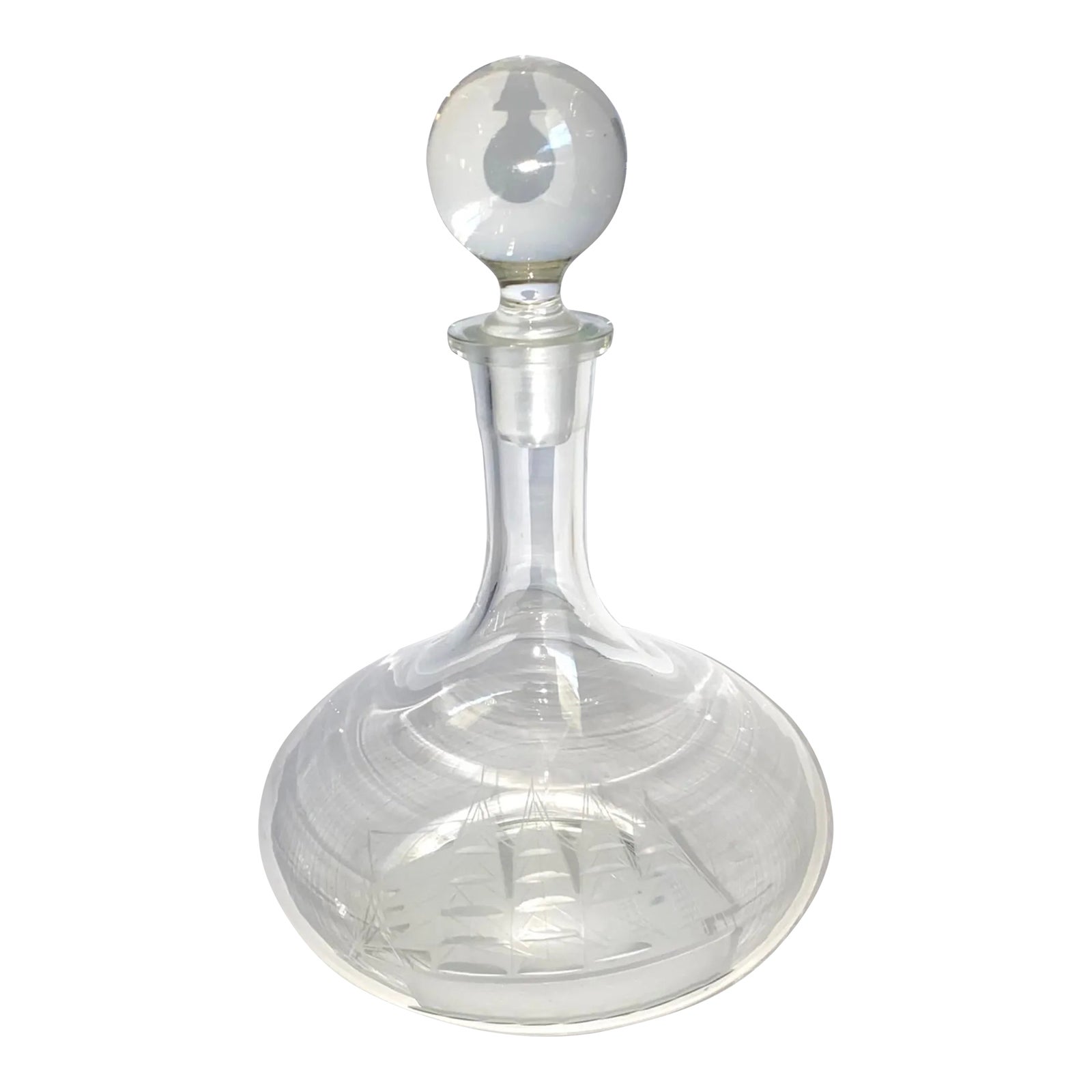 Vintage Etched Glass Ship Decanter Toscany Romania 1960s | Chairish