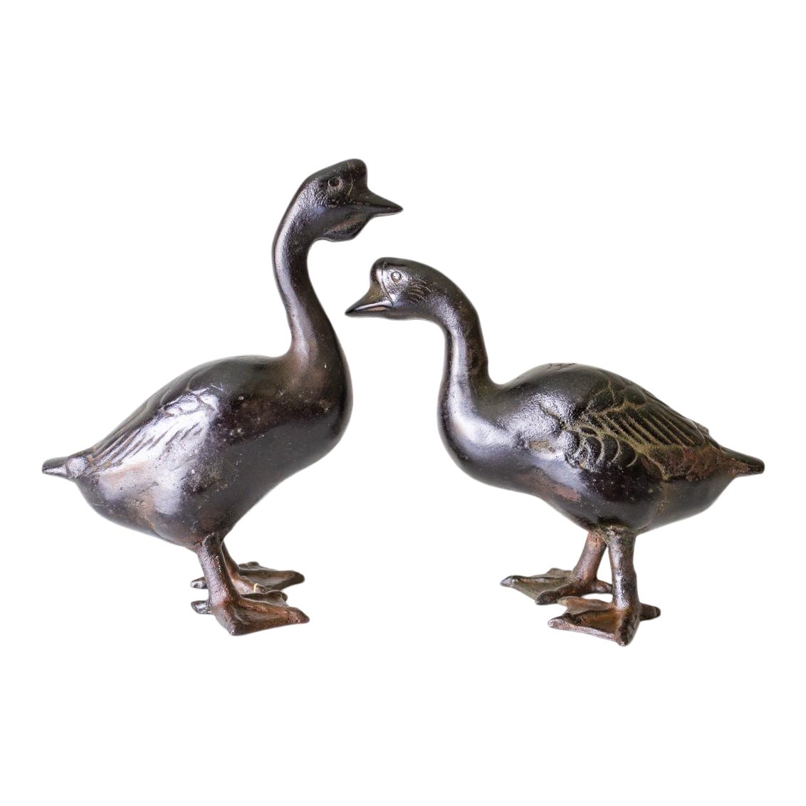 Antique Cast Iron Goose Door Stop or Figurines | Pair of Two Geese ...