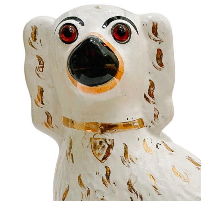 Antique Staffordshire Spaniel Dog Figurines With Glass Eyes - a Pair ...