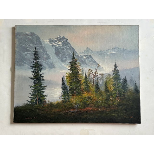 Vintage Original Mountain Landscape Oil Painting of Moraine Lake Canada ...
