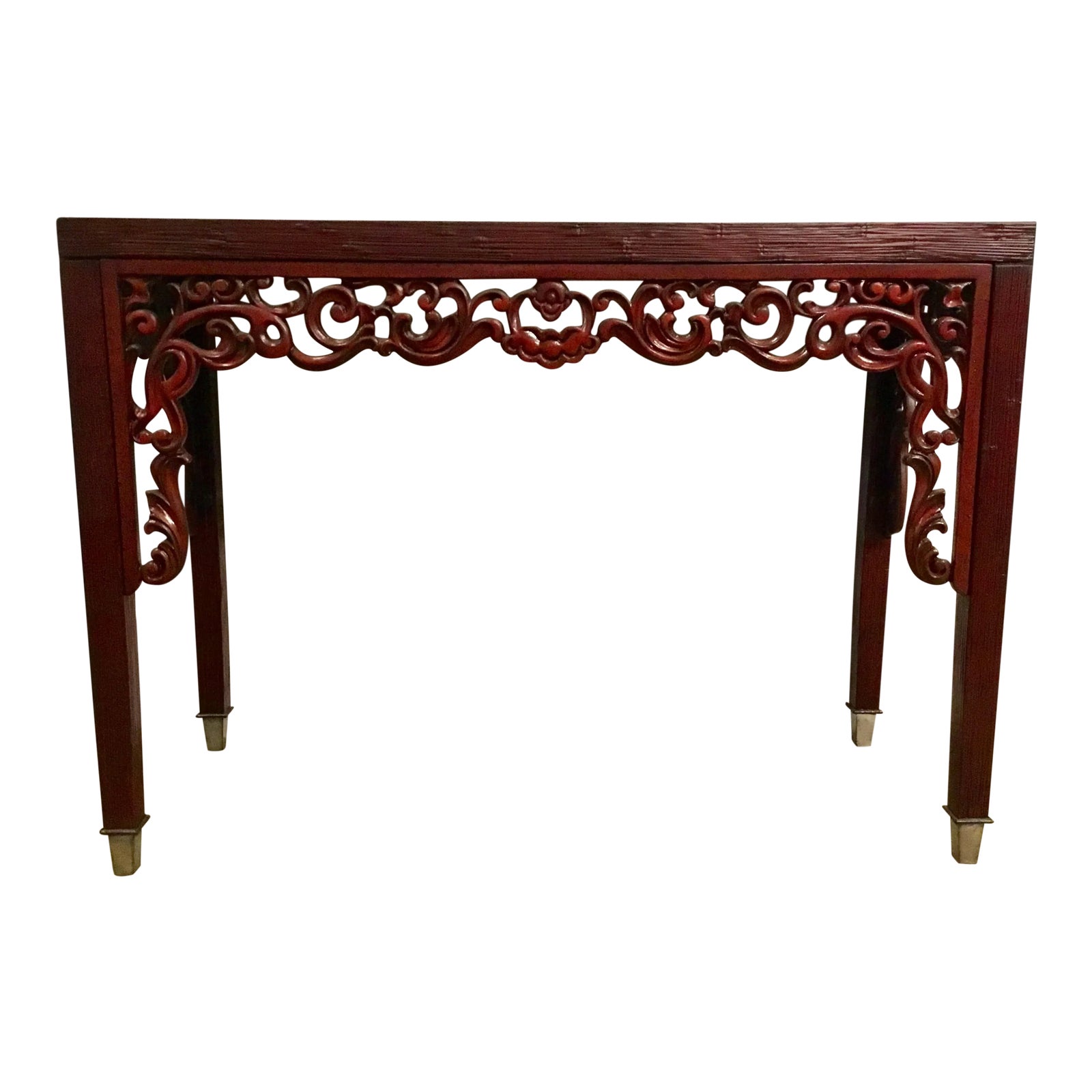 Asian Style Red Carved Console Table | Chairish