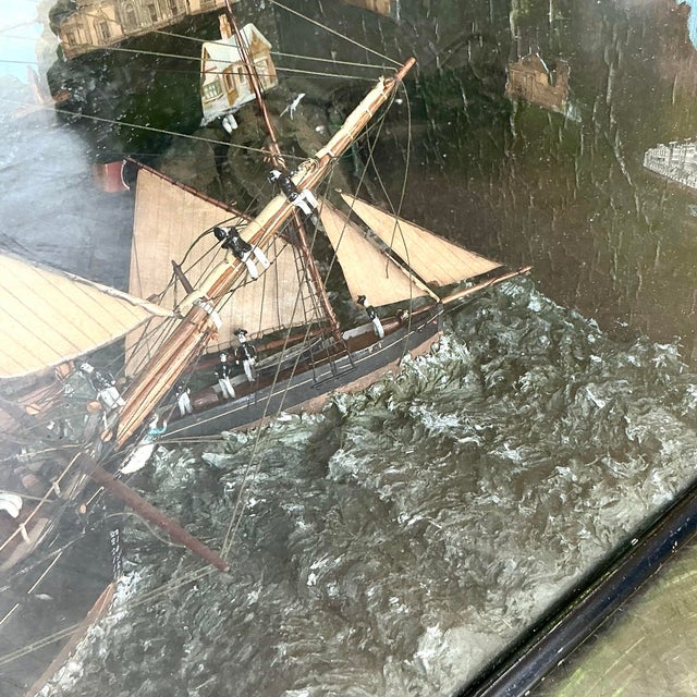 Vintage Coastal Patinated Sailing Ships Diorama | Chairish