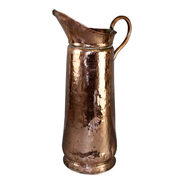 Monumental Antique French Hammered Copper Pitcher | Chairish