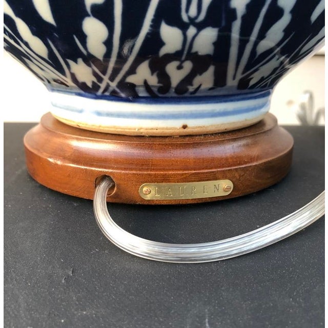 Ralph Lauren Cobalt Blue and White Double Gourd Lamp With Wood Fittings ...