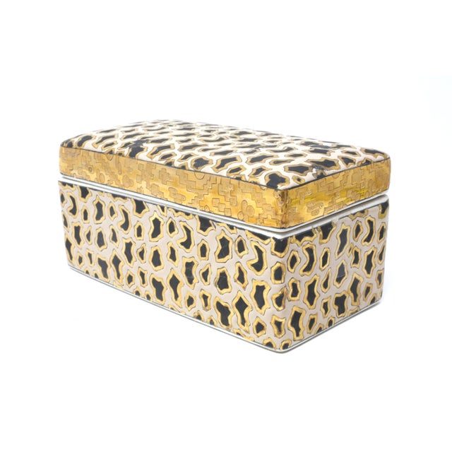 Vintage Hand-Painted Ceramic Gold Leopard Cheetah Pattern Lidded Box ...
