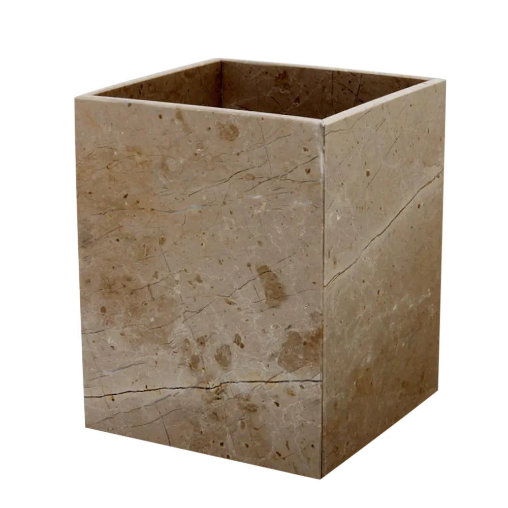 Tan Marble Waste Bin | Chairish