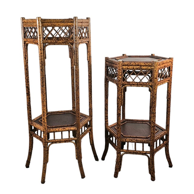 Rattan Tortoise Shell Bamboo Wicker Plant Stands | Chairish