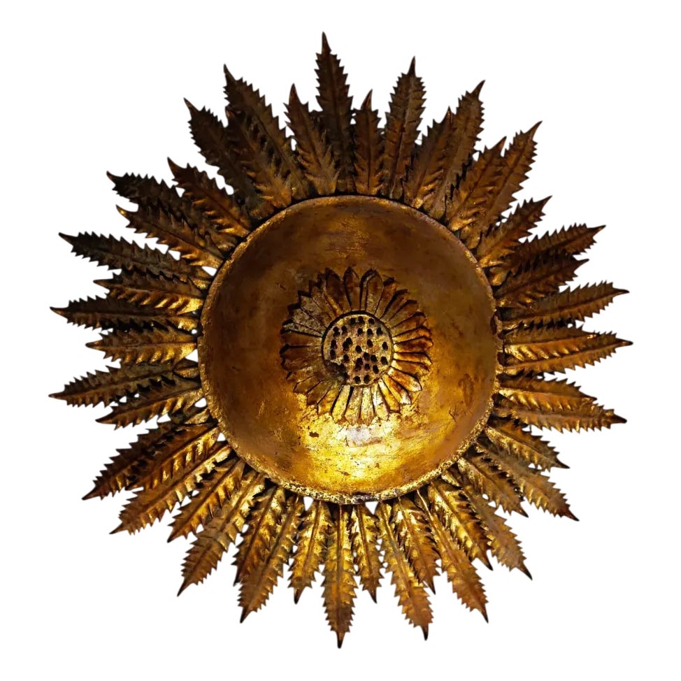 Vintage Sun-Shaped Wall Lamp with Openwork Rays, 1950s | Chairish