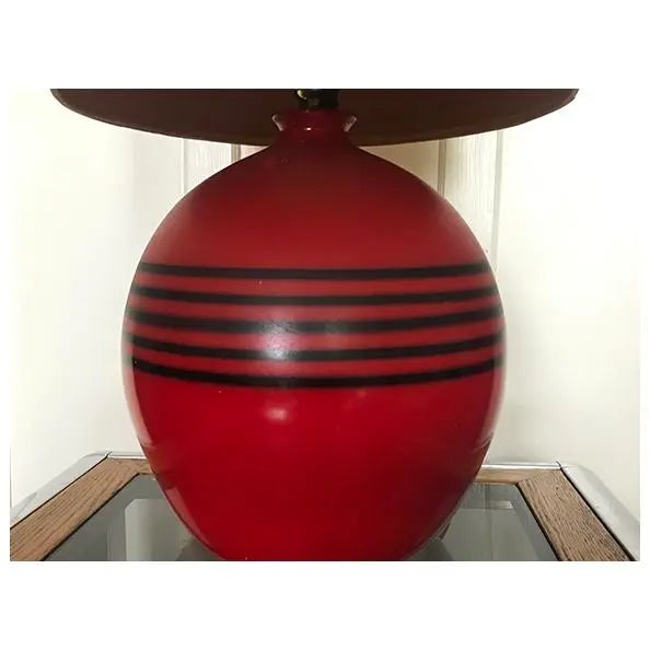 Mid-Century Modern Red & Black Striped Table Lamps - a Pair | Chairish