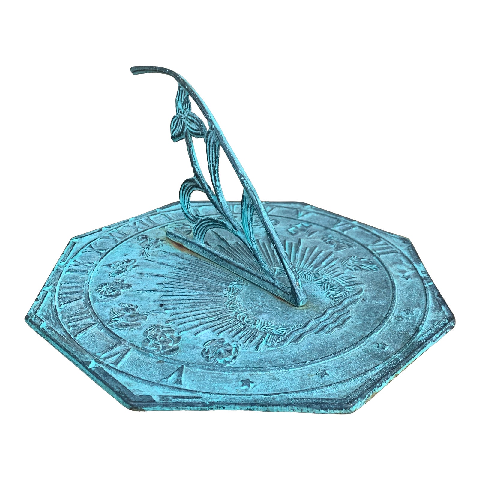Vintage English Country Iron Verdigris Garden Sundial With Zodiac Signs ...