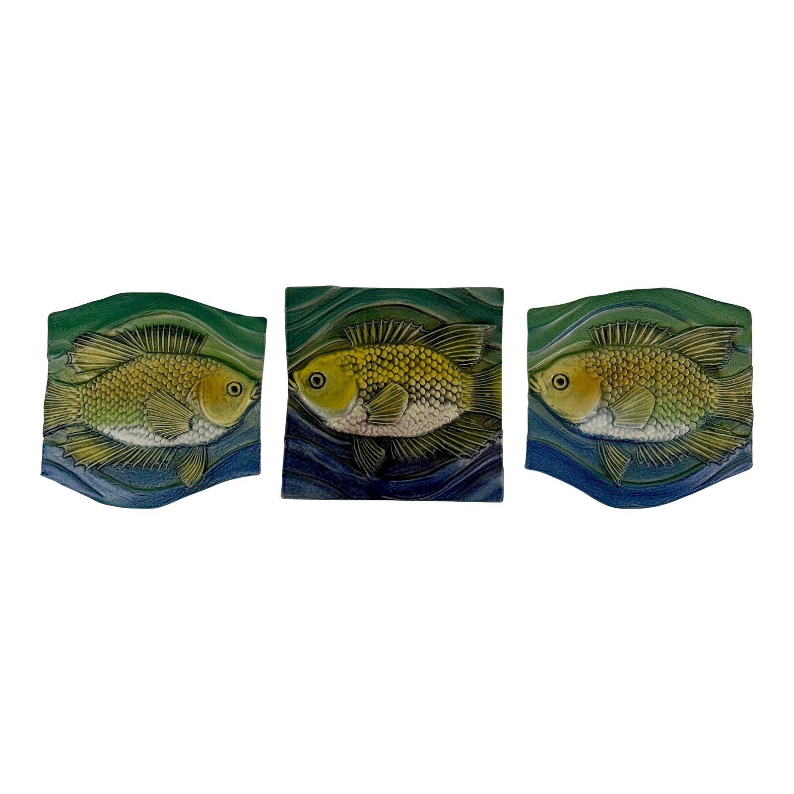 Set of 3 Natalie Surving Studios Fish Design Architectural Ceramic ...