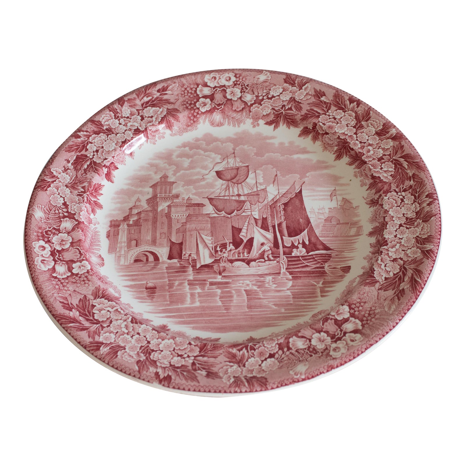 Vintage Wedgwood Red Pink Transferware Chop Plate Cake Display ...