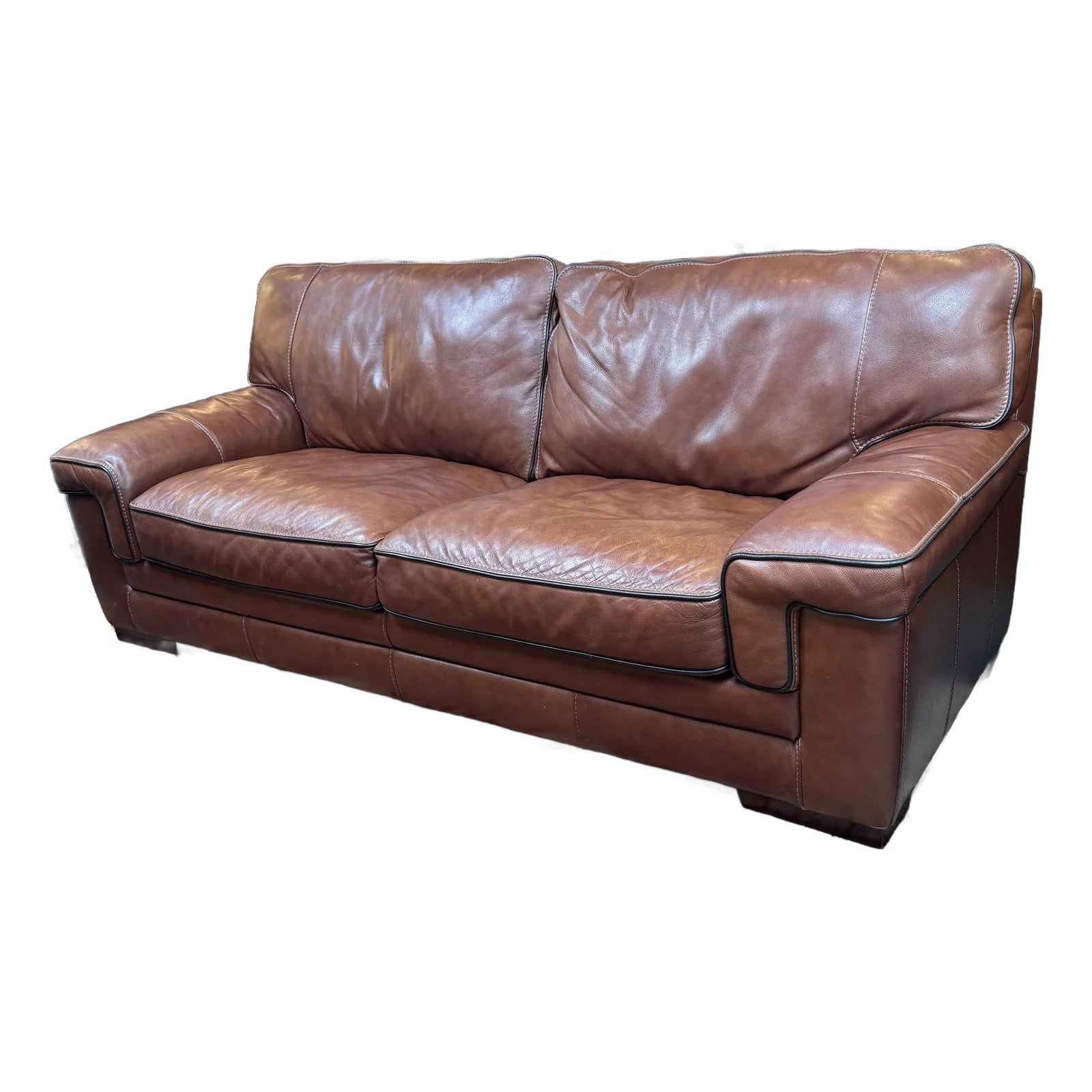 Simon Li Furniture Stampede Cognac Leather Sofa | Chairish