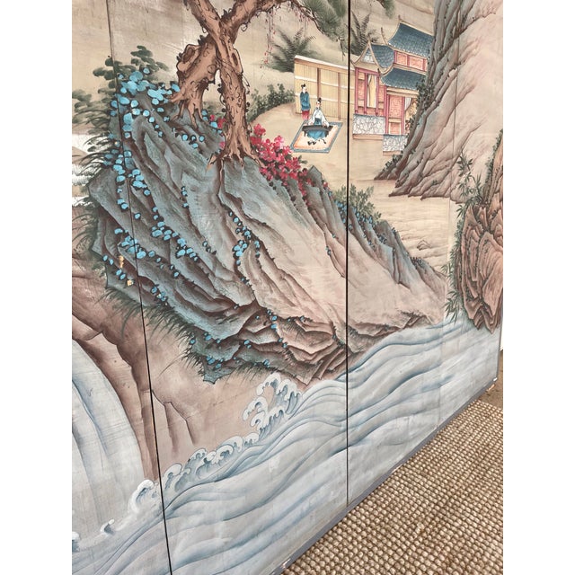 Six-Panel Polyptych Antique Asian “Waterfall” Landscape | Chairish