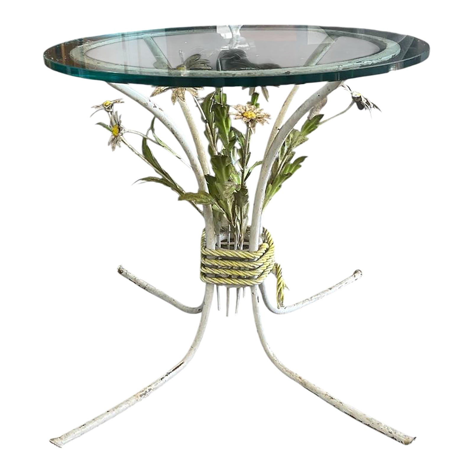 Vintage Mid-Century Italian Style Gilt Metal Daisy Bouquet Side Table ...