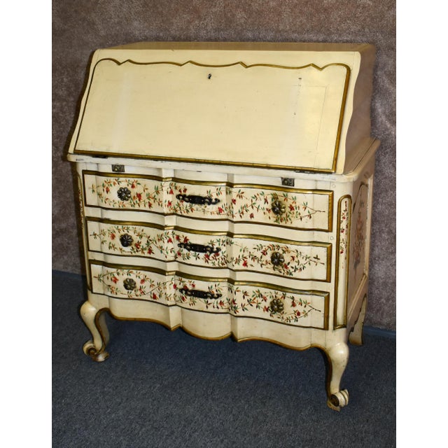 Antique Two Piece Hand Painted Venetian Style Secretary Desk | Chairish