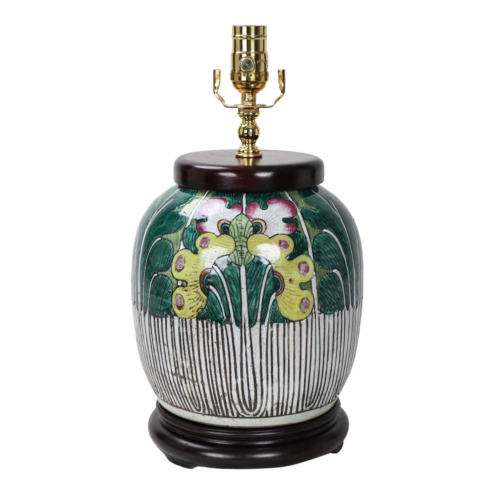 19th Century Chinese Traditional Melon-Shaped Cabbage Design Jar Lamp ...