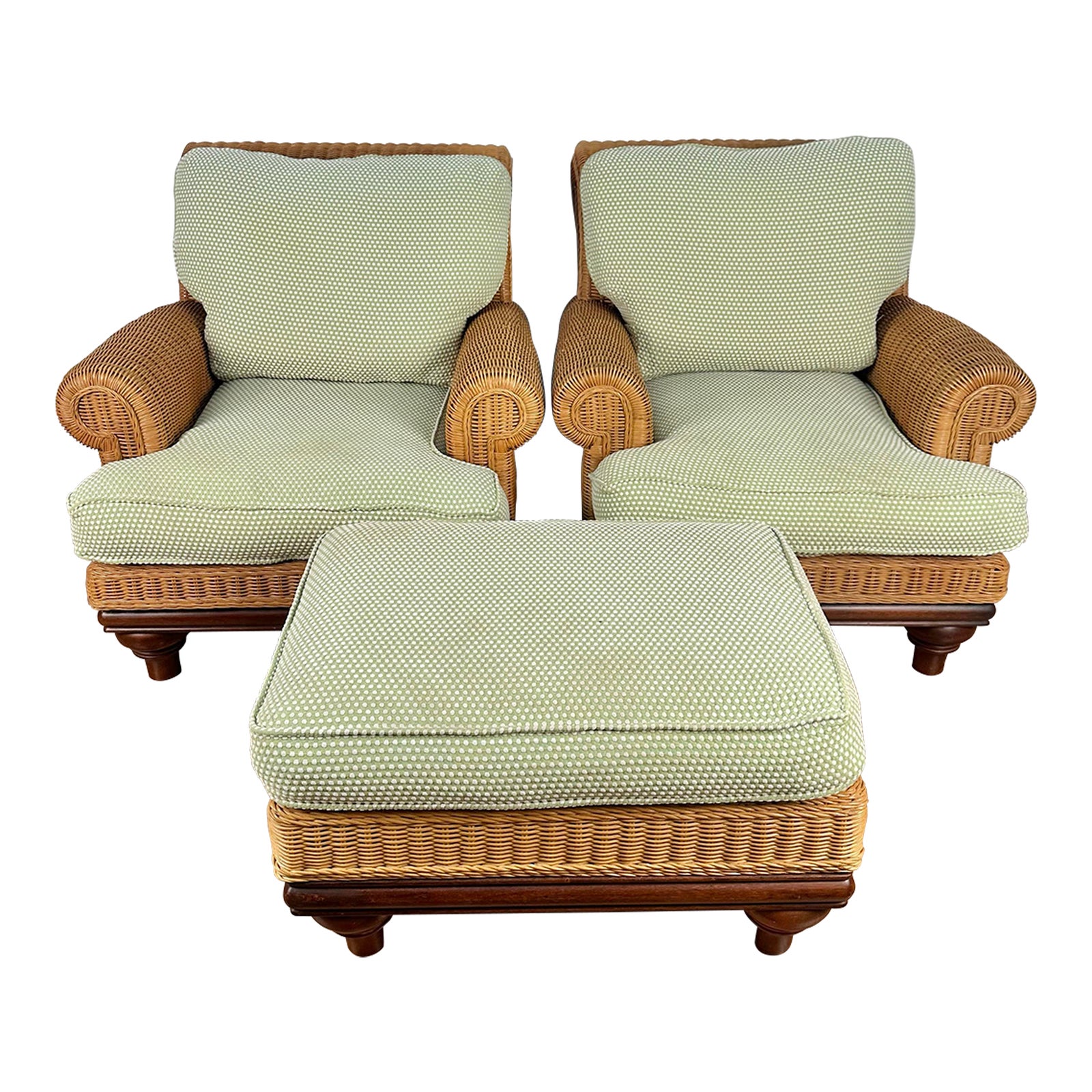 1980s Henry Link Wicker Lounge Chairs & Ottoman - 3 Piece Set | Chairish