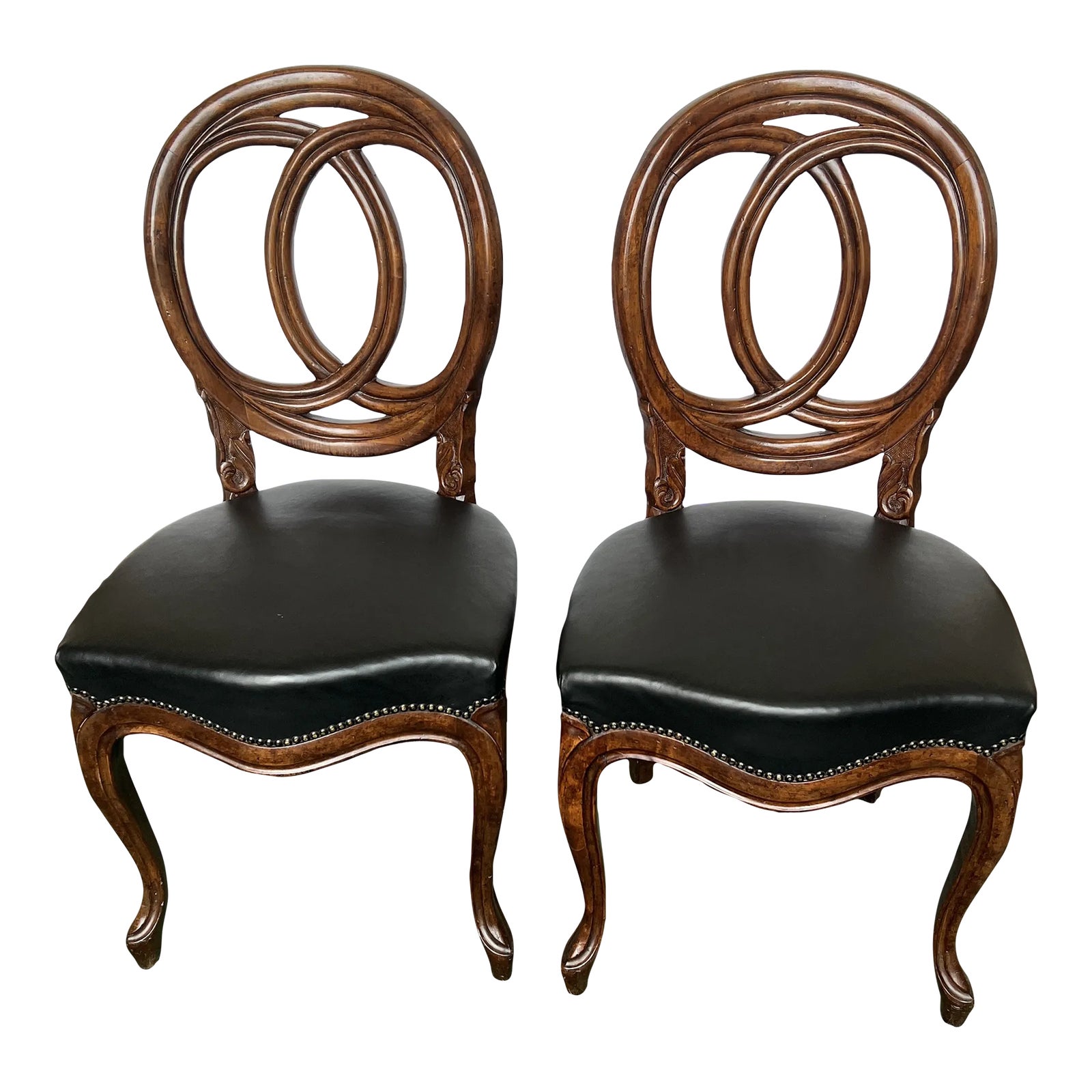 1990s Traditional Italian Wood and Leather Seat Side Chairs - a Pair ...